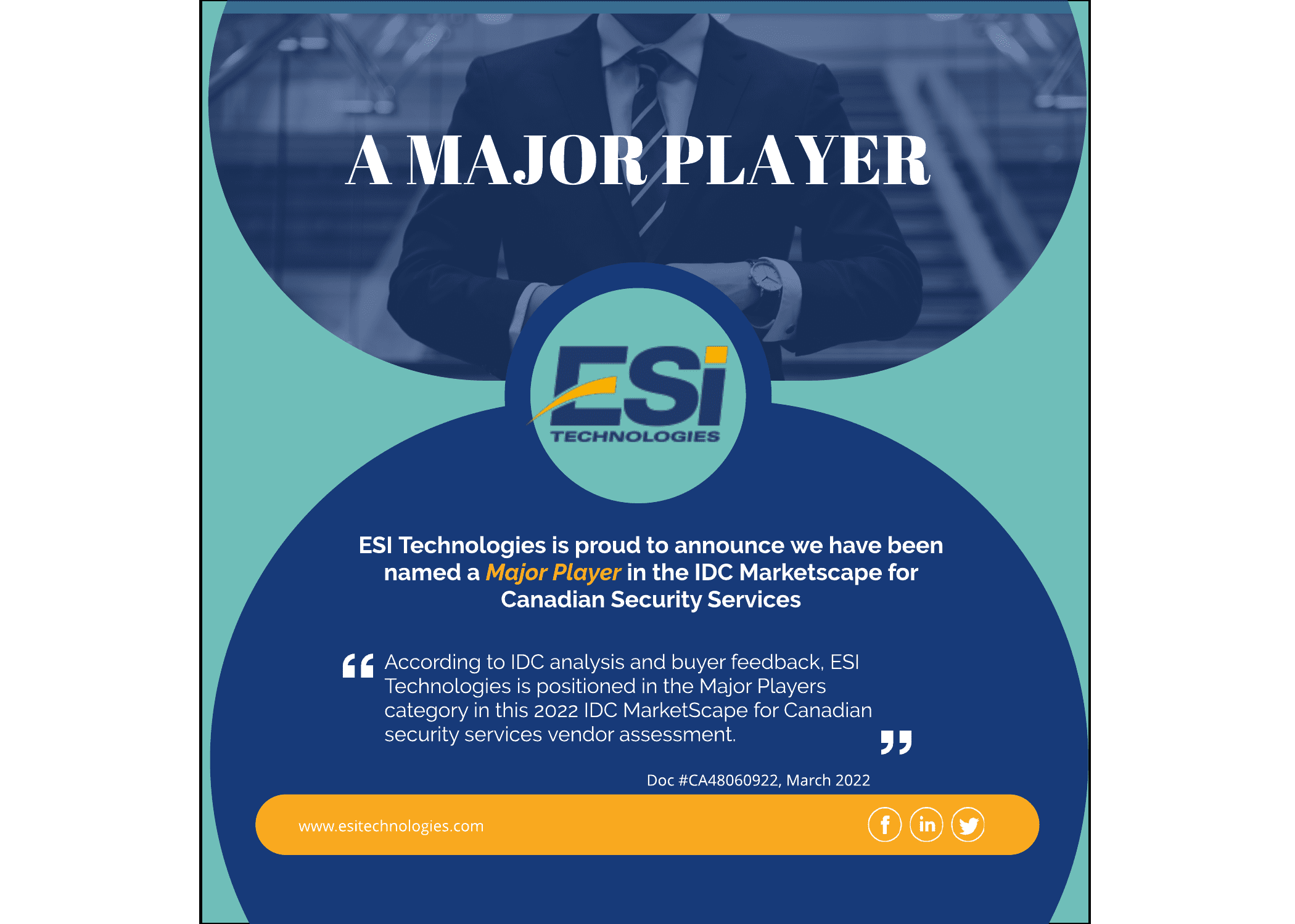 ESI Technologies Named a ‘Major Player’ In 2022 IDC Marketscape For Canadian Security Services - ESI
